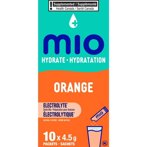 mio Hydrate Orange Electrolyte Drink Mix, 4.5 g Packets, 10 ct Box, Mio ...