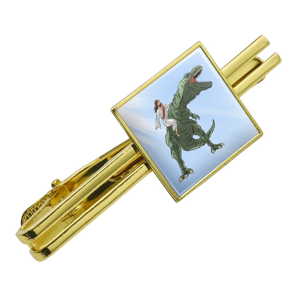 Jesus Riding a T-Rex Square Tie Bar Clip Clasp Tack- Silver or Gold ...