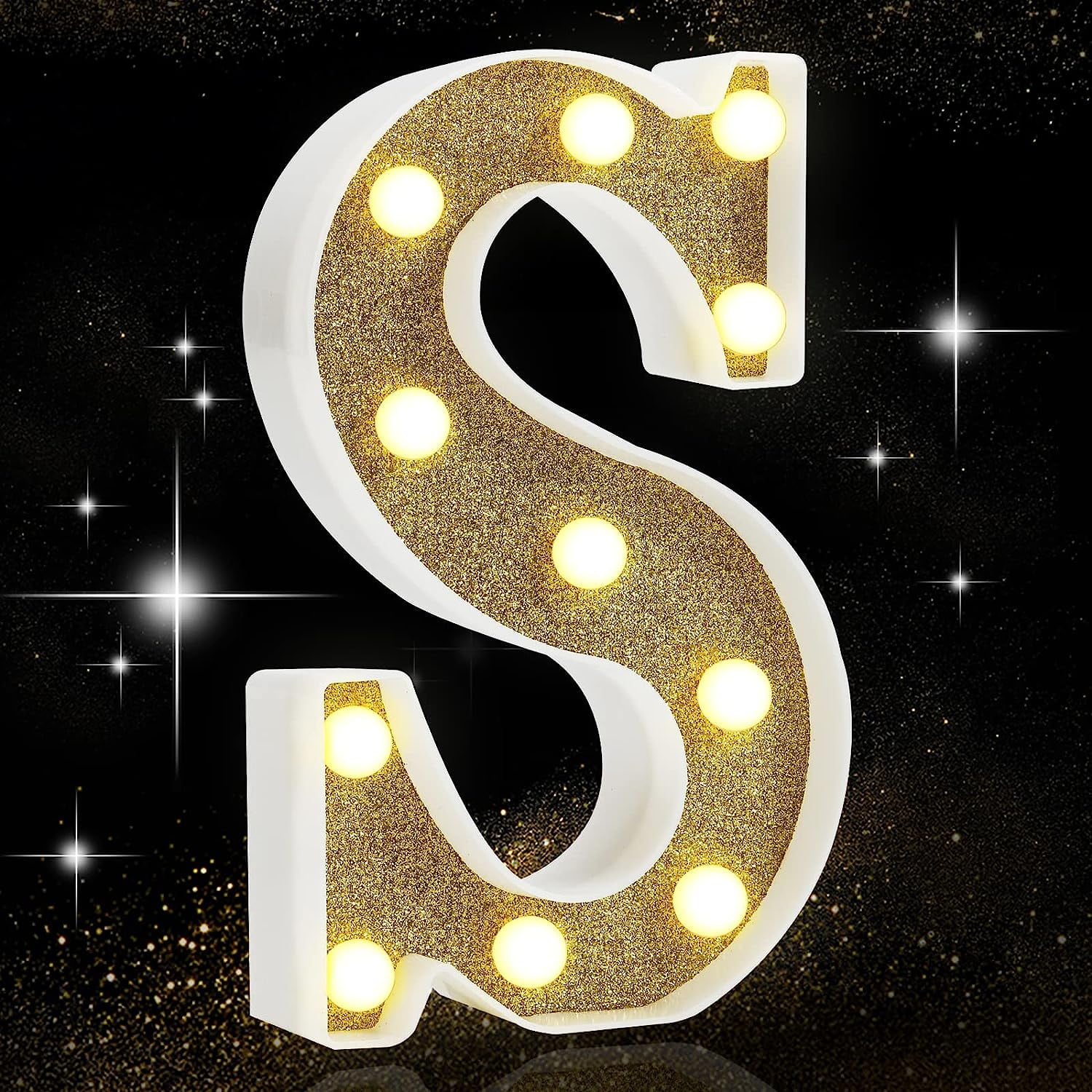 LED Marquee Letter Lights, Light Up Golden Letters Glitter Alphabet ...