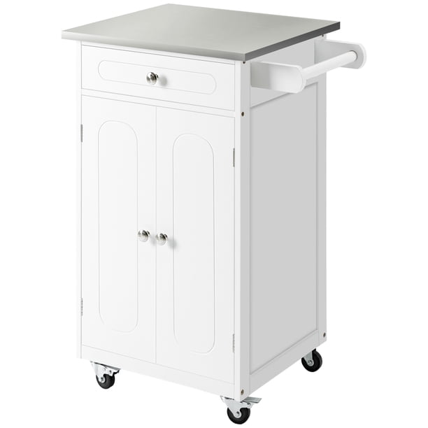 HOMCOM Kitchen Cart, Small Kitchen Island, Stainless Steel Utility ...