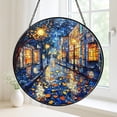 Autumn City Street Stained Glass Suncatcher Window Hanging, Fall Leaves ...