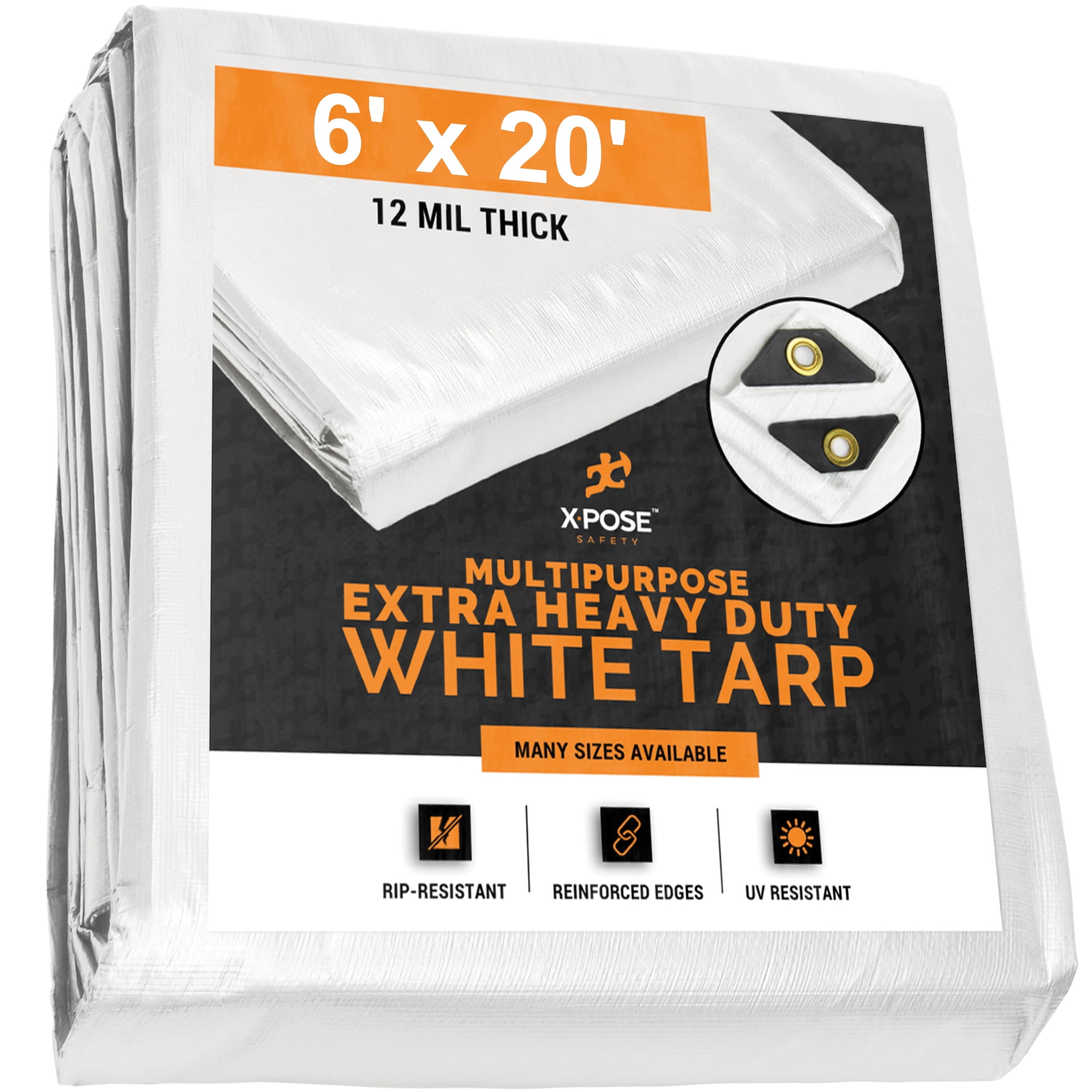 Heavy Duty White Poly Tarp 6' x 20' Multipurpose Protective Cover ...