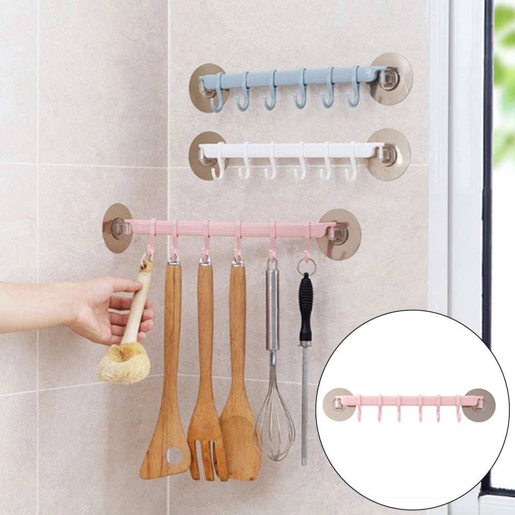 opvise Strong Adhesive Wall Mounted 6-Hook Kitchen Bathroom Hanger ...