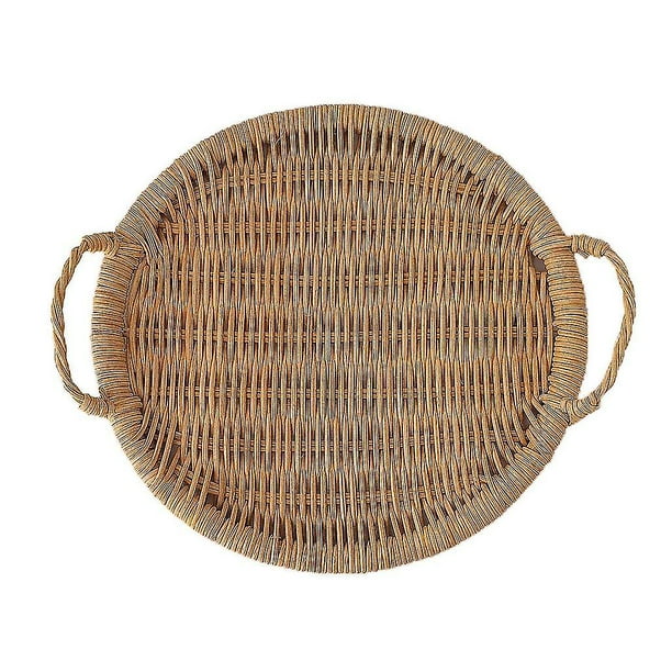 Farmhouse Woven Rattan Fruit Basket Bread Serving Tray With Handles ...