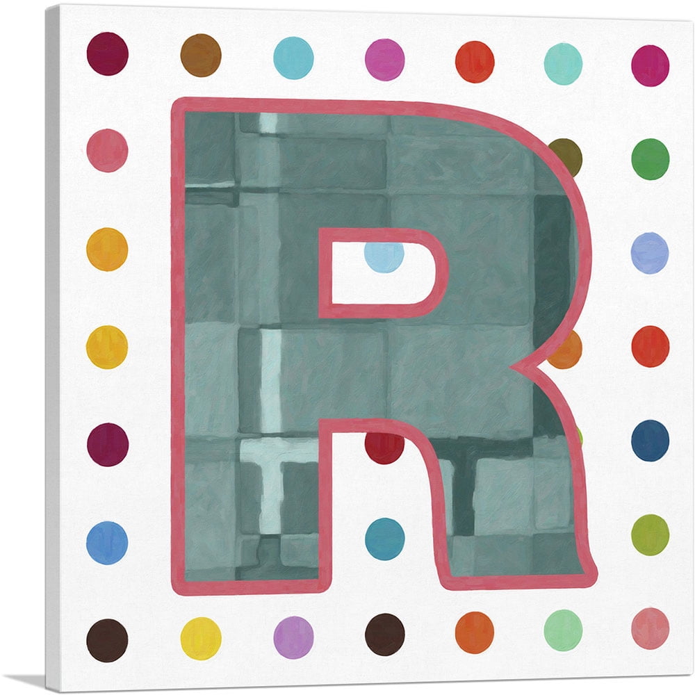 ARTCANVAS Fun Polka Dots Letter R Canvas Art Print - Size: 26" x 26" (0 ...