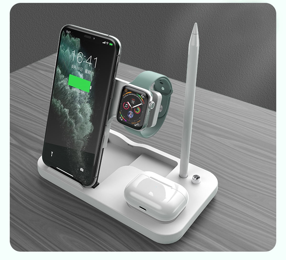 KIQ 15W 4in1 Wireless Charger, ABS PC Charging Station Cradle Dock Pad ...