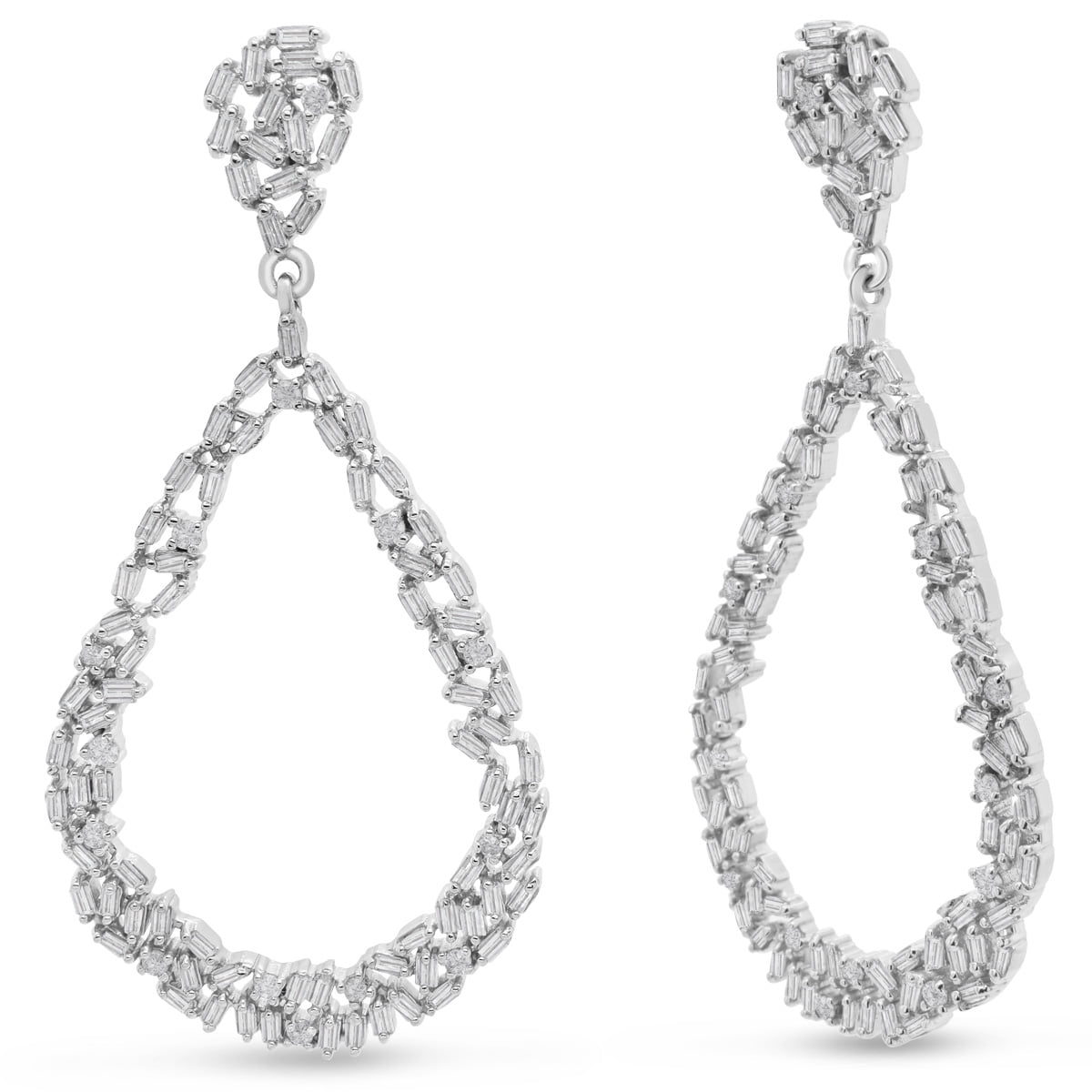 SuperJeweler 2 Carat Baguette Diamond Drop Earrings In Sterling Silver ...