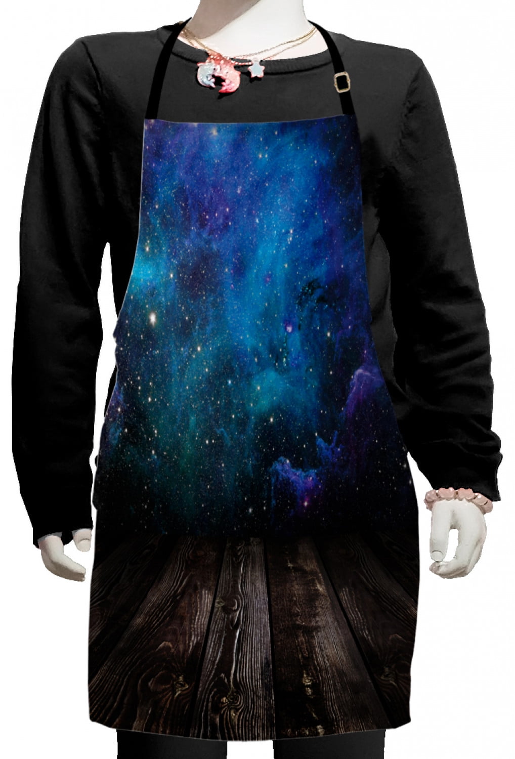 Galaxy Kids Apron, Outer Space View from Rustic Wooden Deck Blue Nebula ...