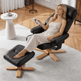 AUU Black PU Leather Heated Massage Swivel Accent Chair with Ottoman ...