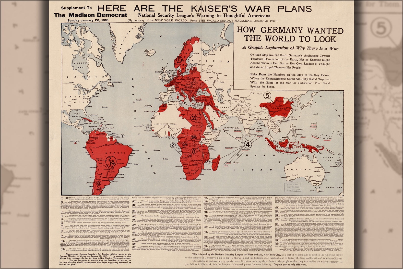 24"x36" Gallery Poster, wwi world map Kaisers war plans 1917 - Walmart.com