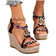 Black Ladies Slope Heel Bohemian Sandals Thick Bottom Beach Casual ...