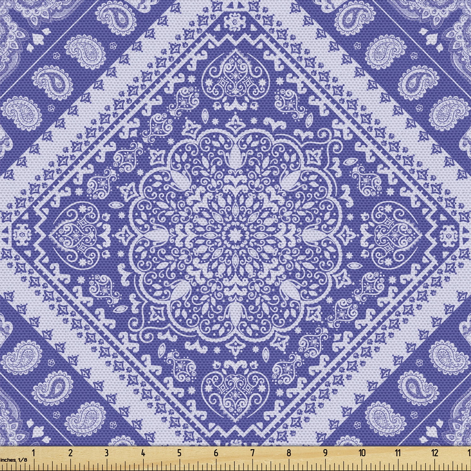 Mandala Fabric by the Yard, Bohemian Oriental Tattoo Style Paisley ...