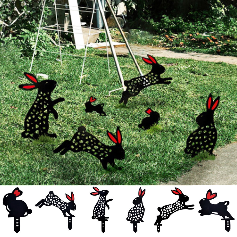 Vnanda Metal Rabbit Garden Stakes - Black Rabbit Silhouette Stake ...