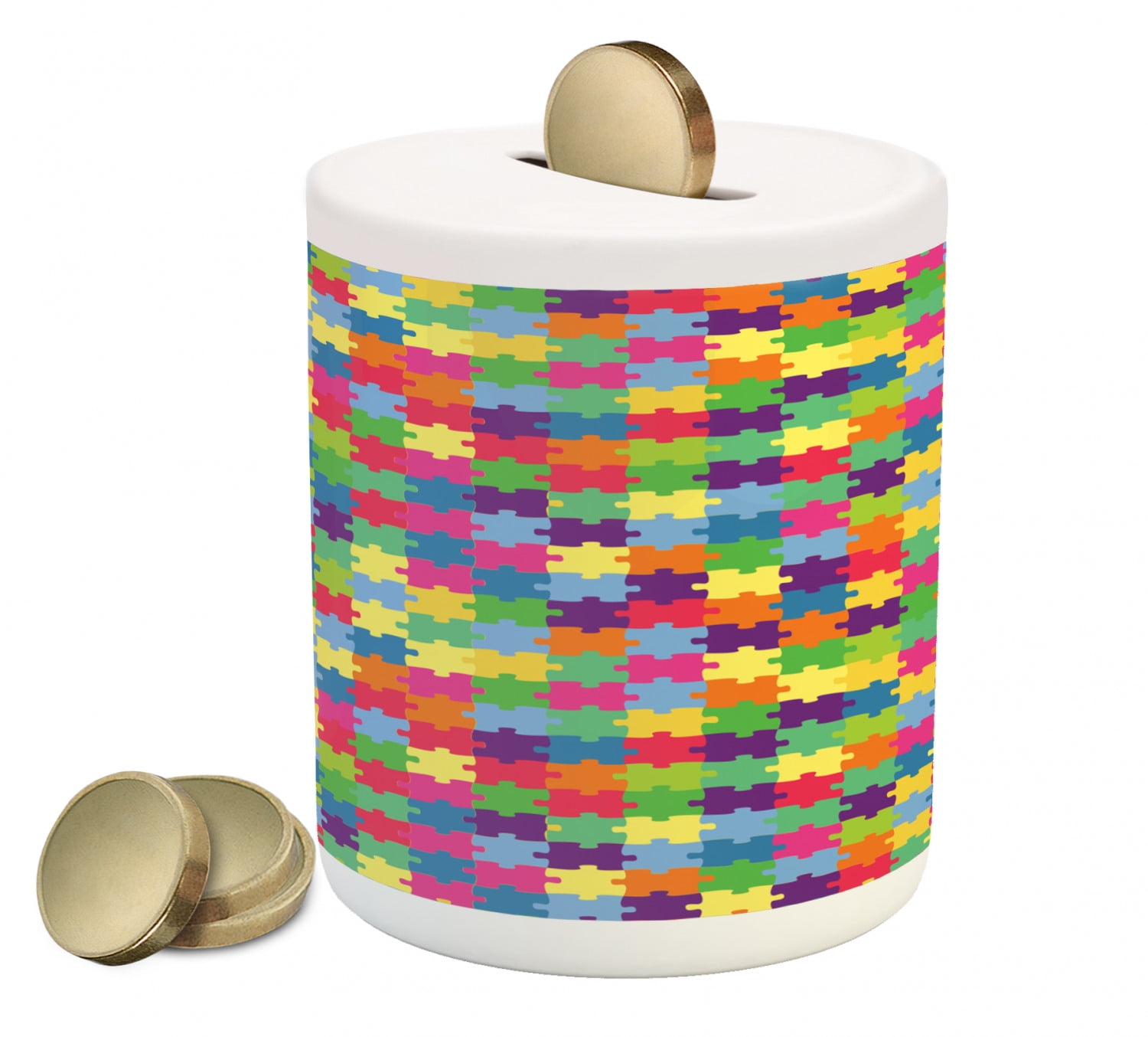 Colorful Piggy Bank, Geometric Design Patchwork of Puzzle Pieces ...