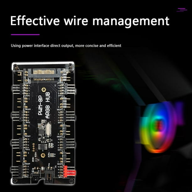 Centro De Ventilador Fuente de alimentación SATA de 1 a 8 ventiladores HUB 12V 4 pines PWM ARGB ...