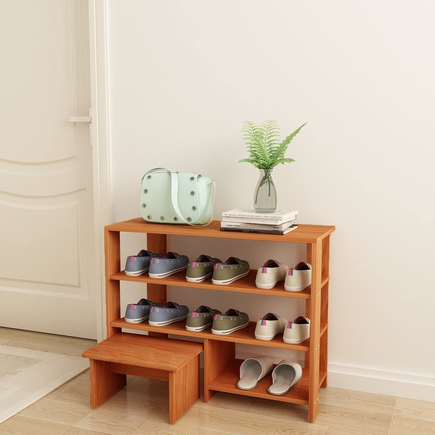 Shoe Rack Shoe Organizer Shlef w Footstool espresso fiinish mdf wood ...