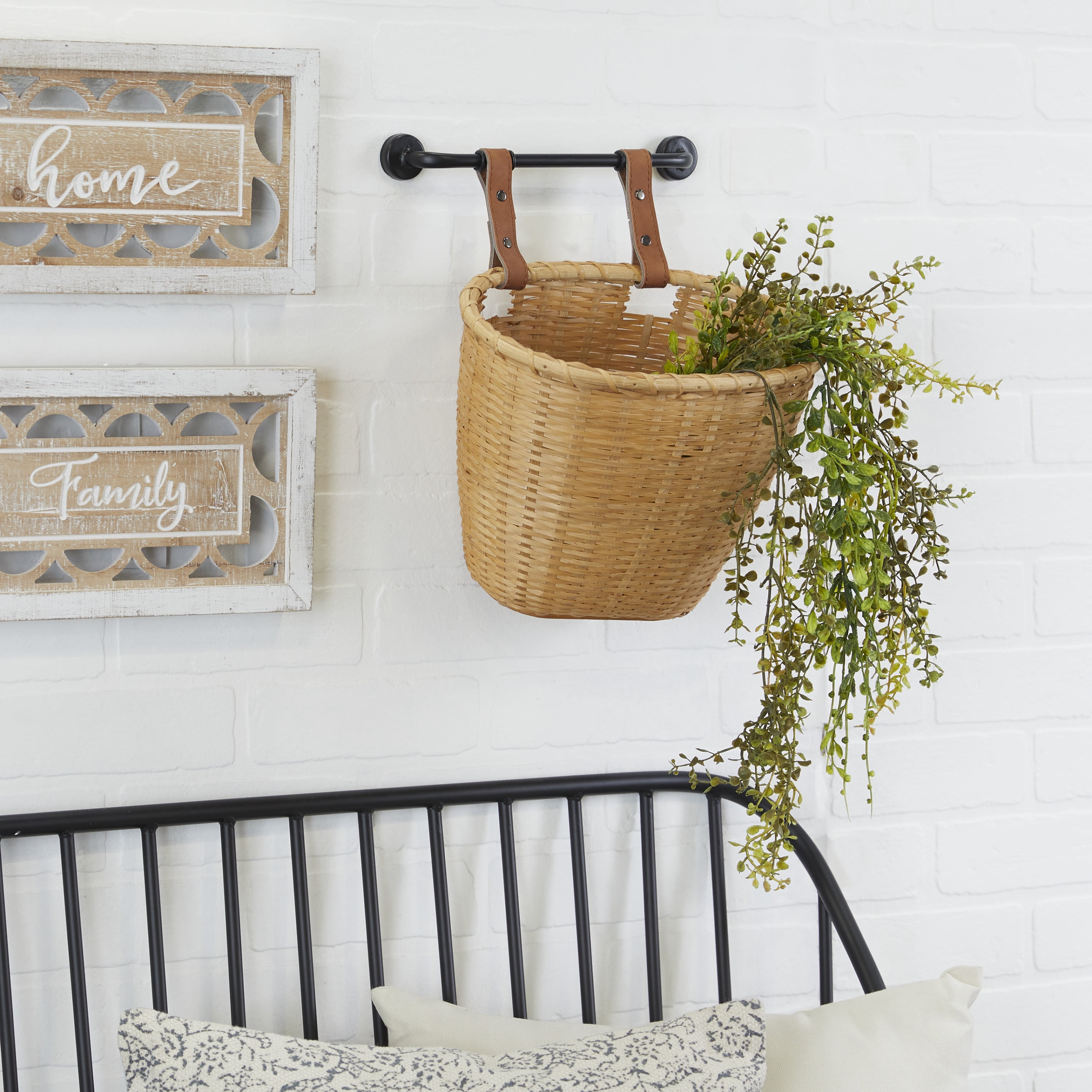 DecMode 11" x 13" Brown Bamboo Hanging Kitchen Wall Basket with Black ...
