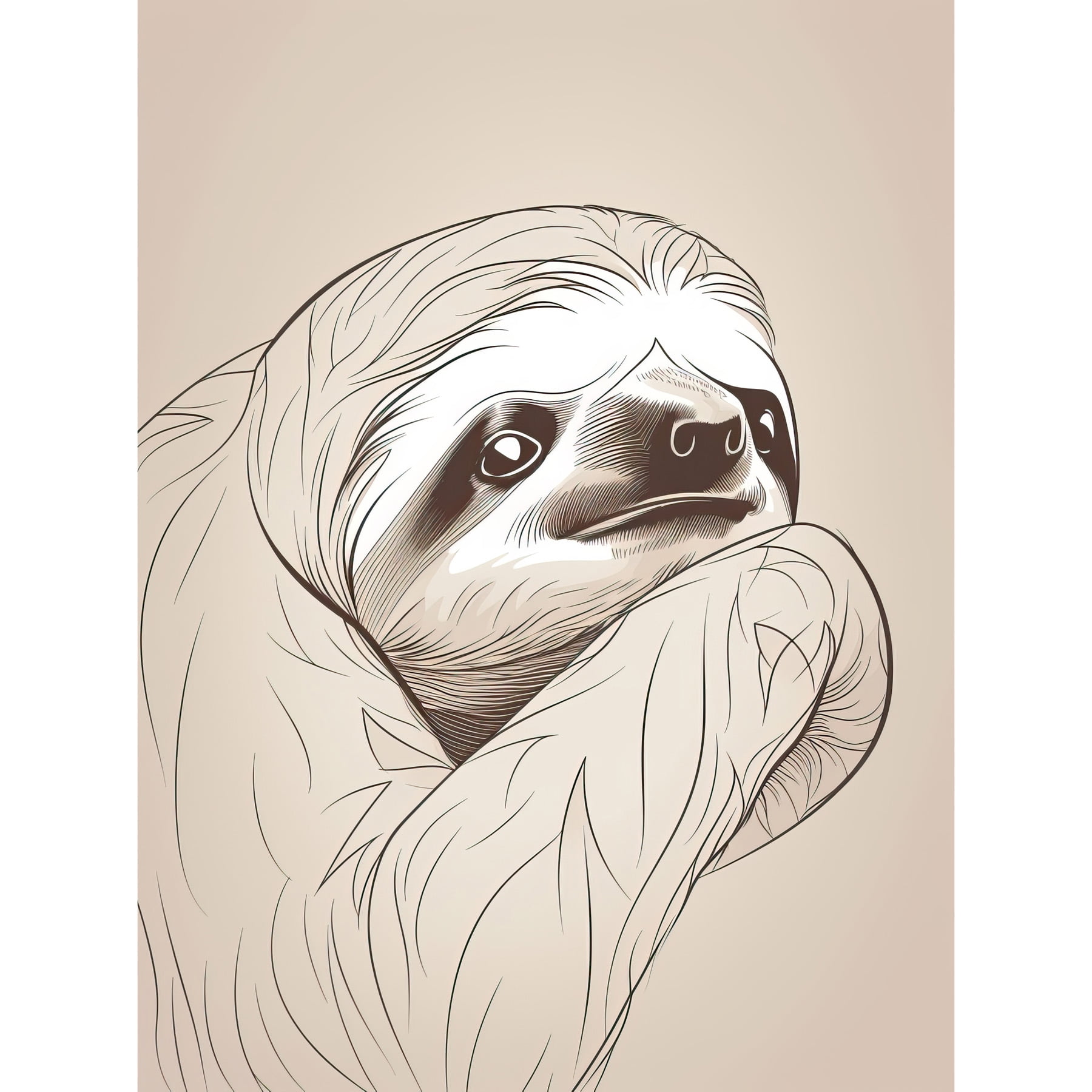 Sloth Line Drawing Illustration with Highlights Unframed Wall Art Print ...