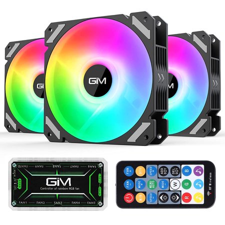 GIM KB-28 RGB Case Fans, 3 Pack White 120mm Quiet Computer Cooling LED ...