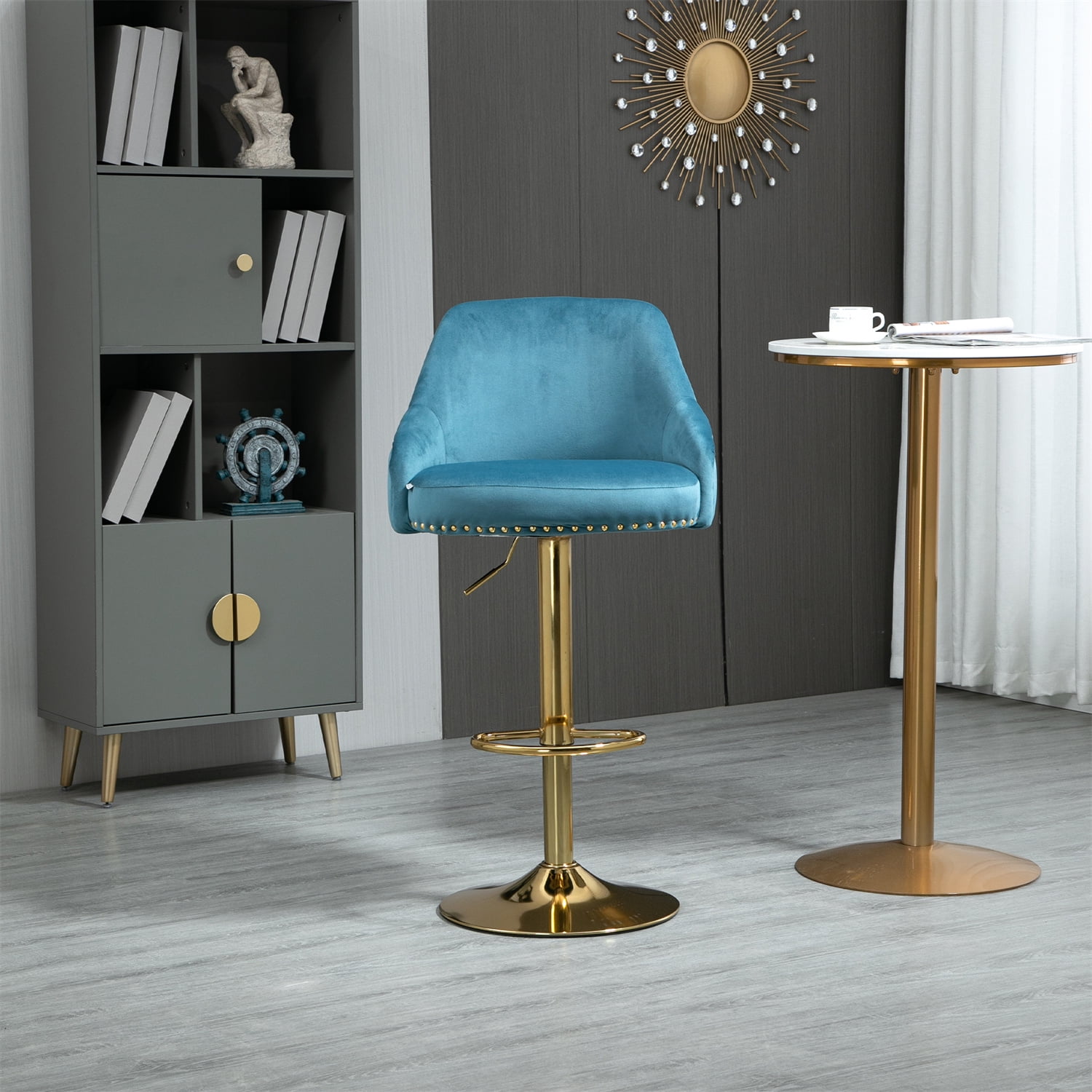 Bar Stool with Back and Footrest, Adjuatable Swivel Counter Height Bar ...
