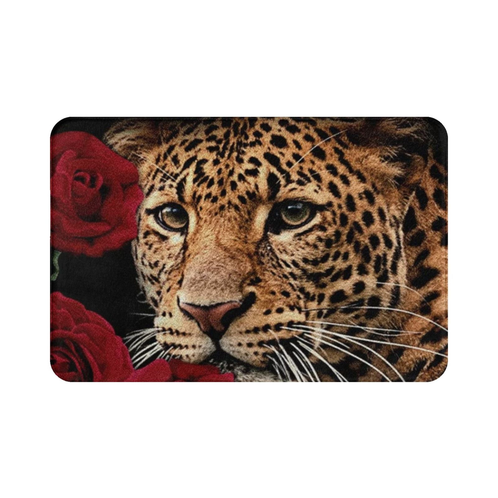 Tiger Bath Mat Red Rose Flower Area Rug African Safari Animals Bedroom ...