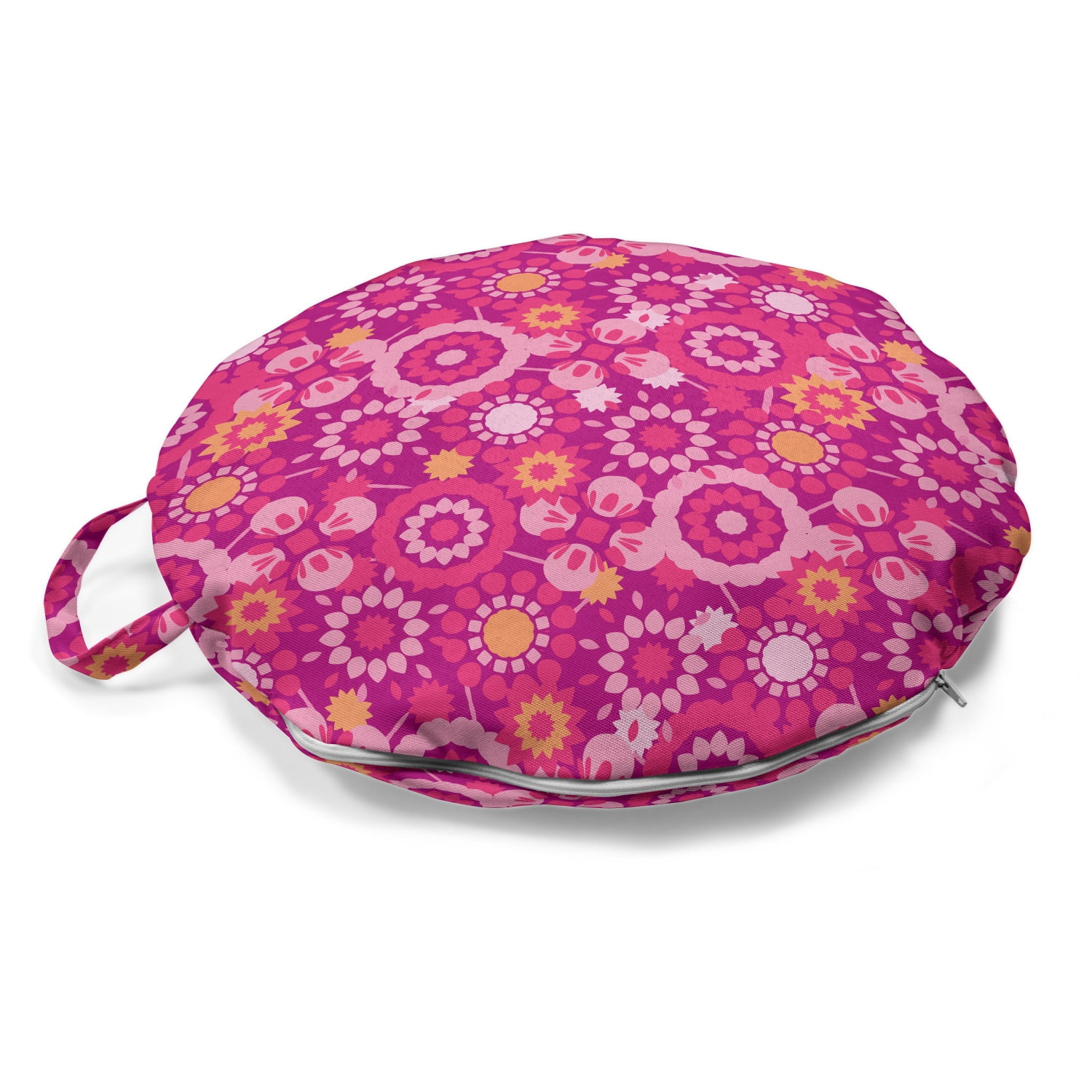 Blossom Round Floor Cushion with Handle, Tossed Circular Repeating ...