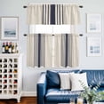 Blue Striped Kitchen Curtains and Valances Set, Simple Brown Linen ...
