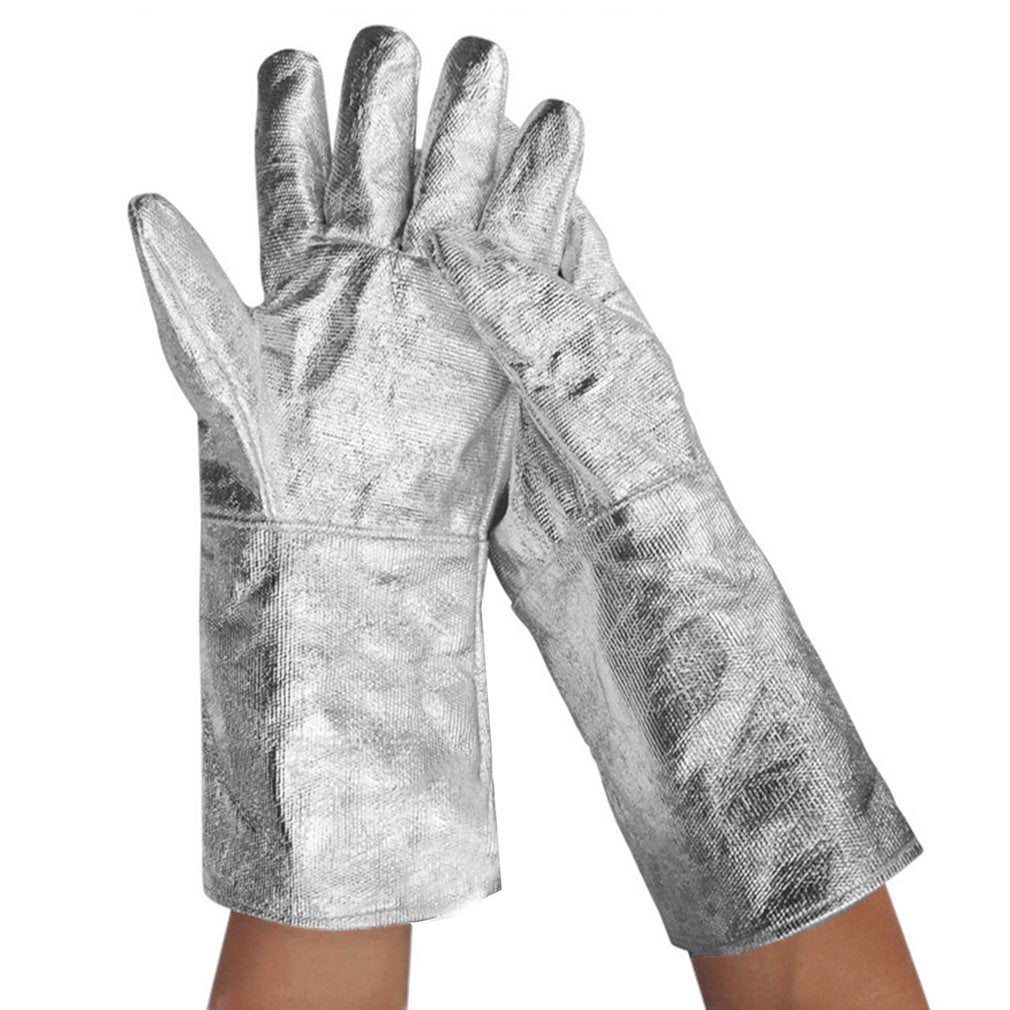 A Pair Aluminum Foil Fireproof Gloves Flexible Full Finger Heat ...
