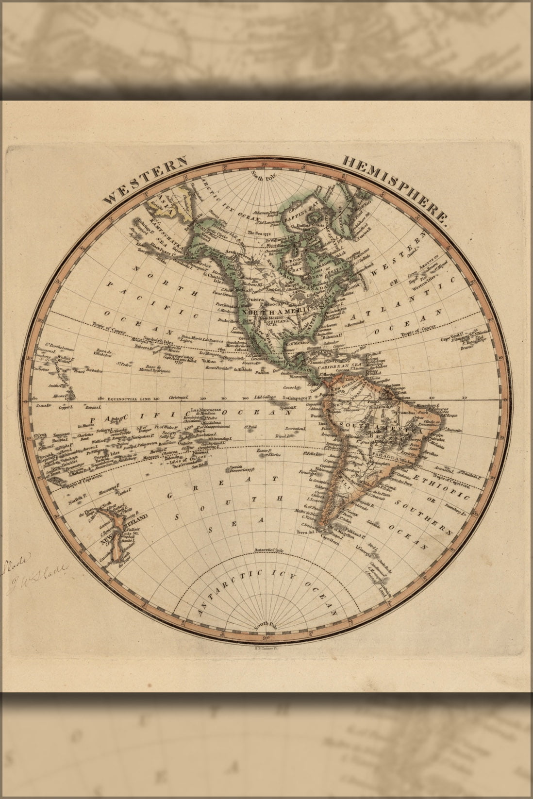 24"x36" Gallery Poster, map of Western hemisphere 1817 - Walmart.com