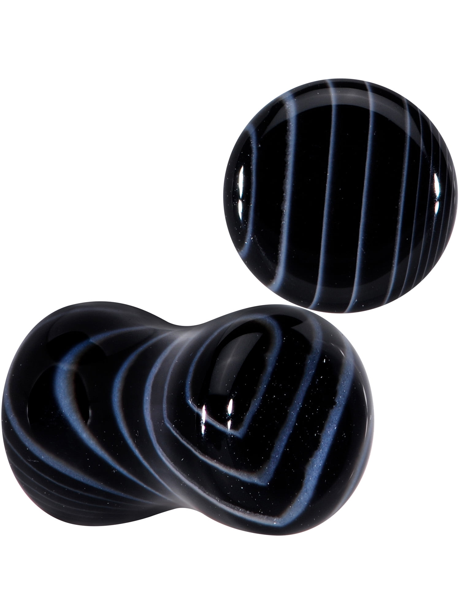 Body Candy 2PC Natural Black Line Agate Stone Saddle Plugs Double Flare ...