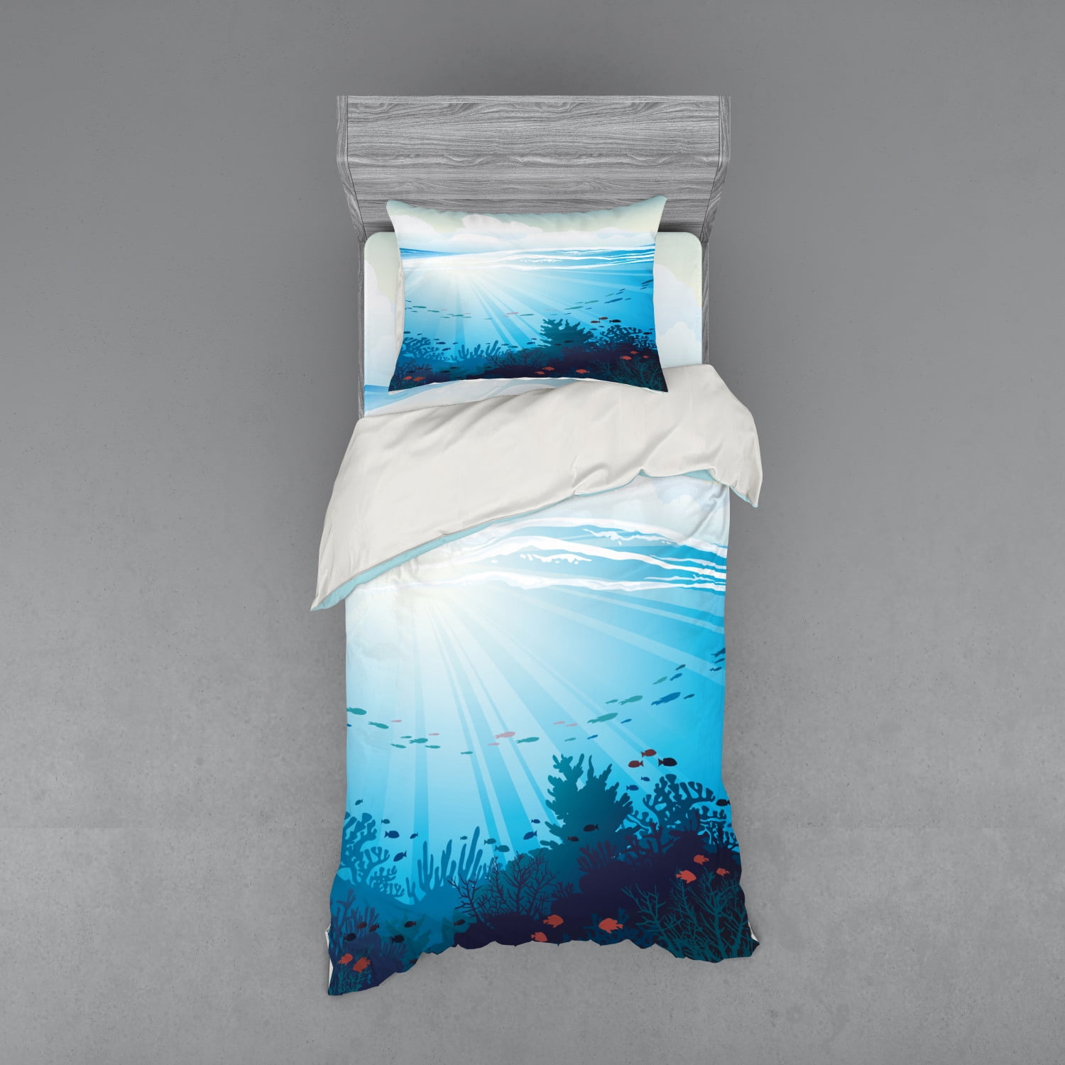 Ambesonne Ocean Bedding Set 3 Pcs, Fish Aquarium Coral Reefs, Twin ...