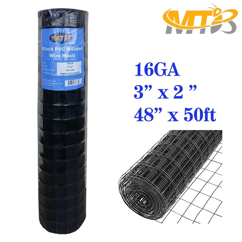 MTB Black PVC Coated Welded Wire Mesh Garden Economy Fence 48 Inch x 50 ...