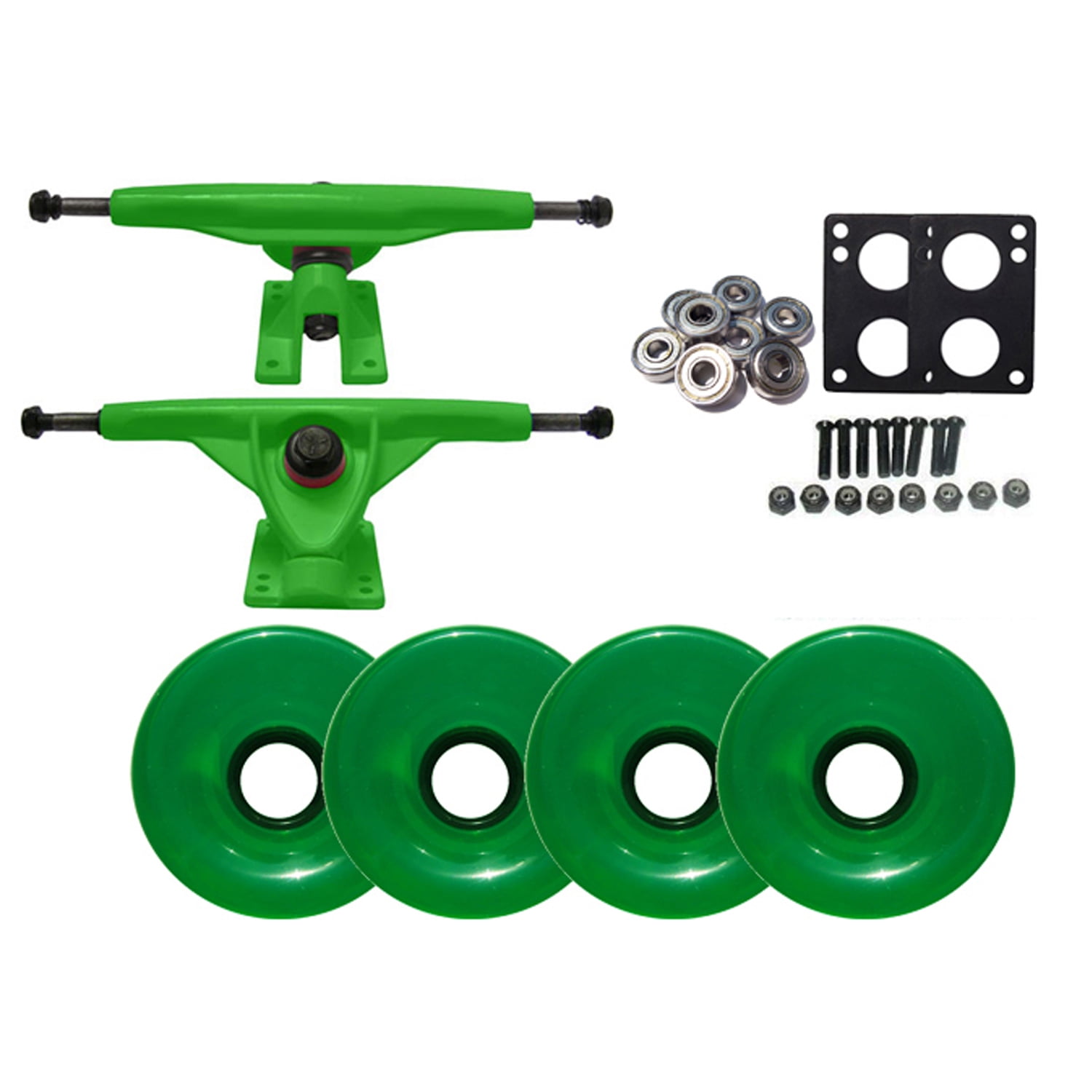 180mm GREEN LONGBOARD TRUCKS + 76MM GREEN WHEELS + ABEC 7 BEARINGS ...