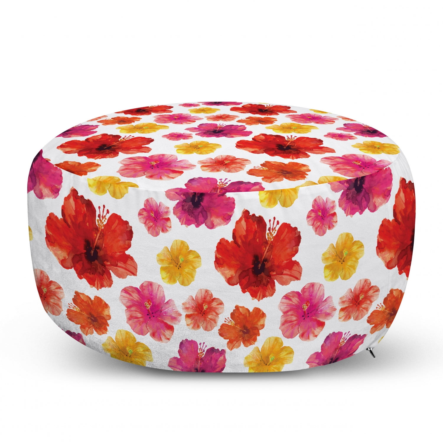 Watercolor Flowers Pouf Cover with Zipper, Tropical Paintbrush Style ...