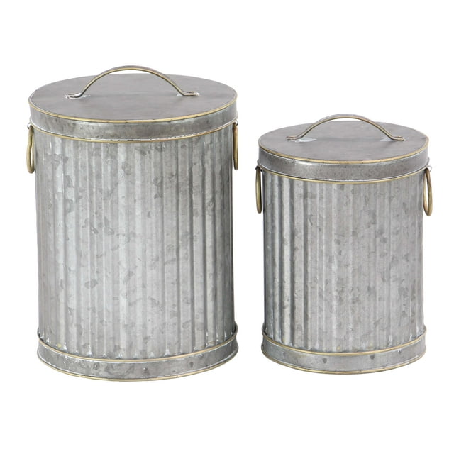Decmode Industrial Gray Corrugated Metal Trash Cans With Lid, Gray ...