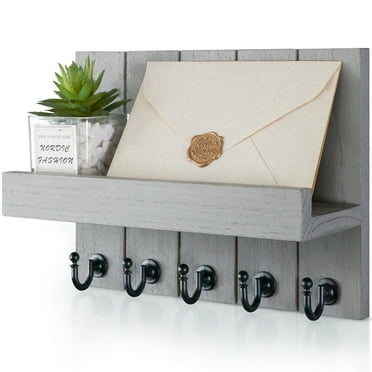 Wall Mount Mail & Key Holder Organizer with 6 Key Hooks, 1 Compartment ...