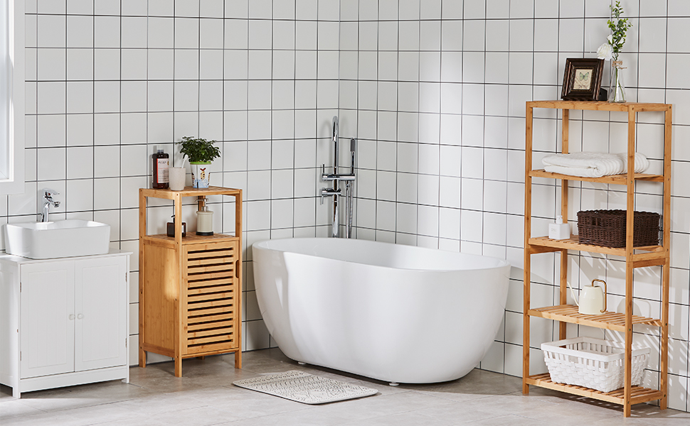 Buy Bamboo Free-Standing Corner Storage Cabinet with Door and Shelf ...