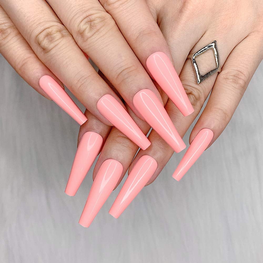 24 Pcs Glossy False Nails With Glue Extra Long Press On Nails Coffin
