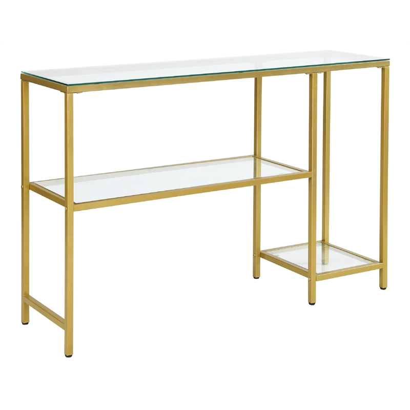Bowery Hill Glass Console Table with Shelves in Gold - Walmart.com
