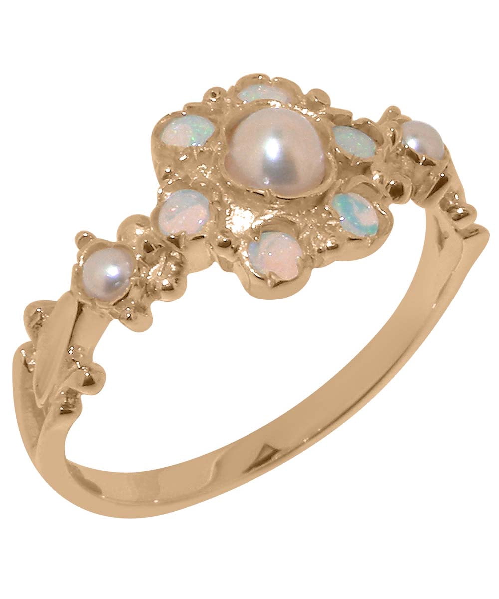 LBG British Made 18k Rose Gold Cultured Pearl & Opal ring Womens ...