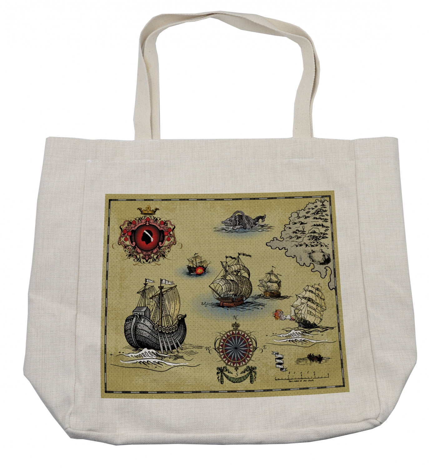 Compass Shopping Bag, Antique Old Plan Discovery Ship Pirate Wave ...