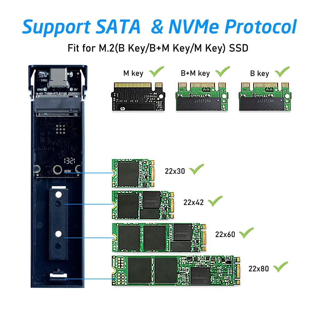 Caja Ssd M2 Nvme Adaptador SSD M.2 a USB 3.1 Protocolo dual PCIE NVME ...