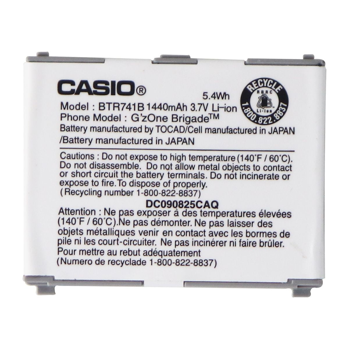 OEM Casio BTR741B 1390 mAh Replacement Battery for C741 Brigade ...
