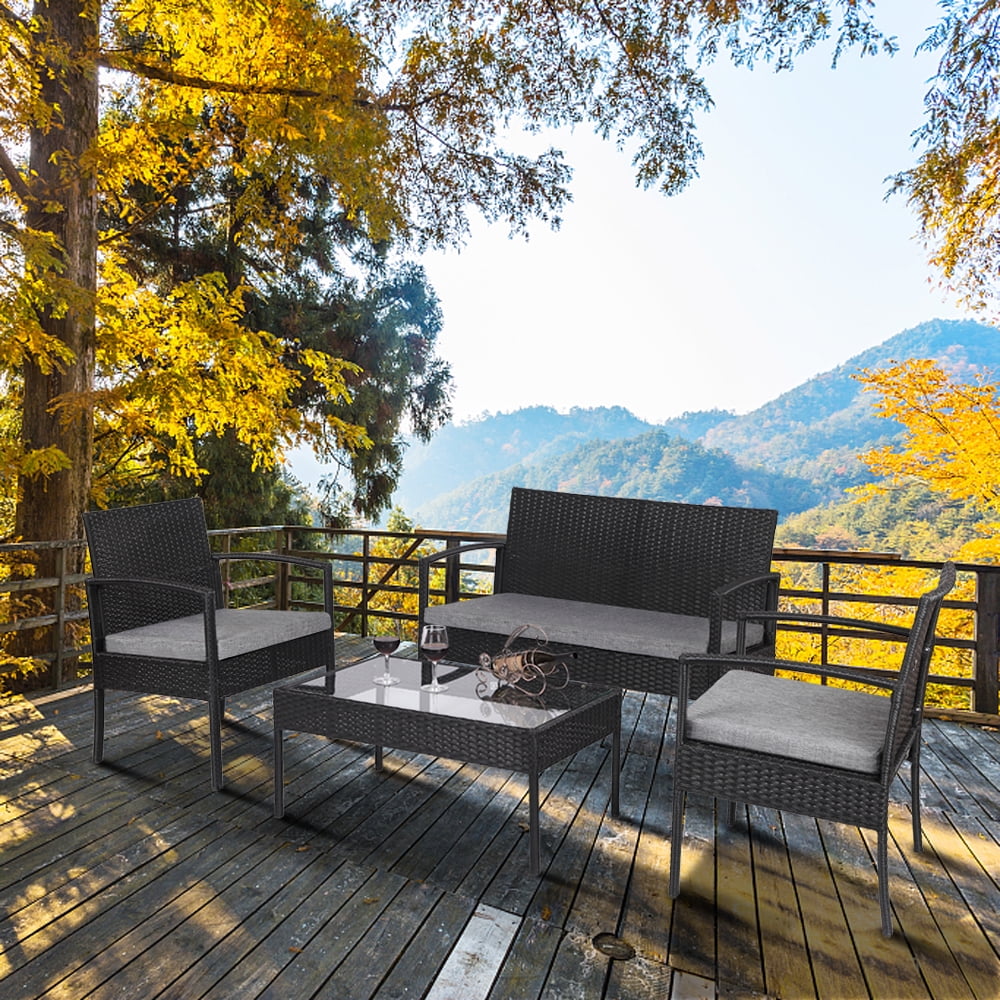 4-piece Bistro Patio Set, Outdoor Patio Furniture Set with Wicker ...