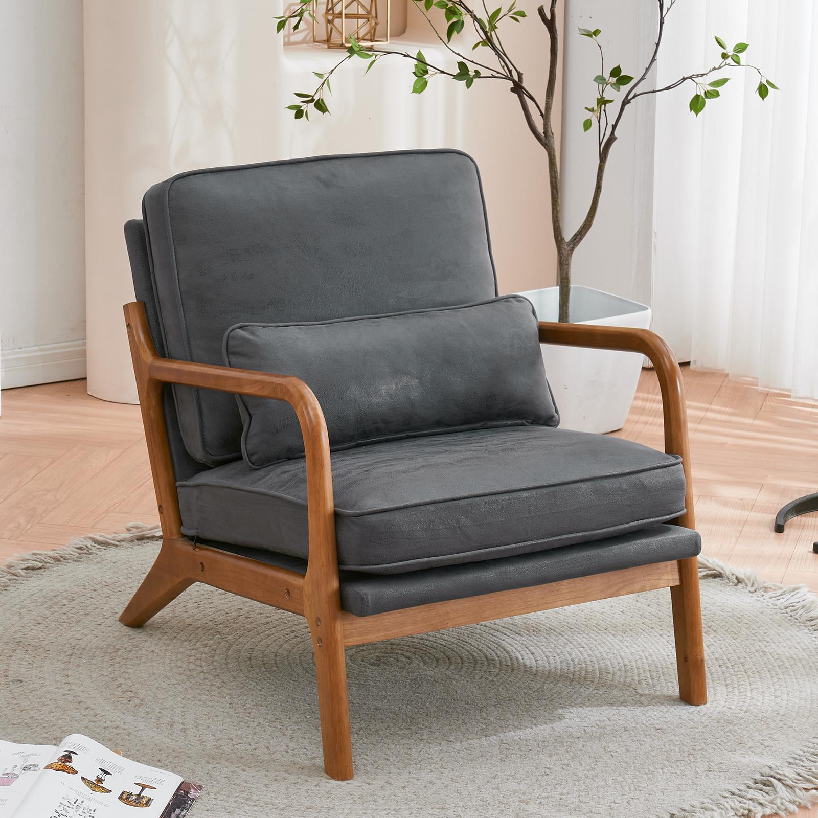 Zimtown Mid-Century Retro Armchair, Modern Upholstered Lounge Chair ...
