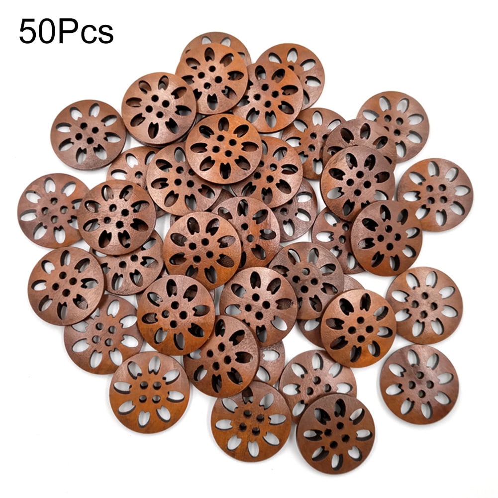Farfi 50Pcs Hollow Design Wooden Buttons 4-Hole Sewing Scrapbook Art ...