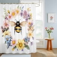 Bathroom Shower Curtain Colorful Flower Wreath Bee Waterproof Shower ...