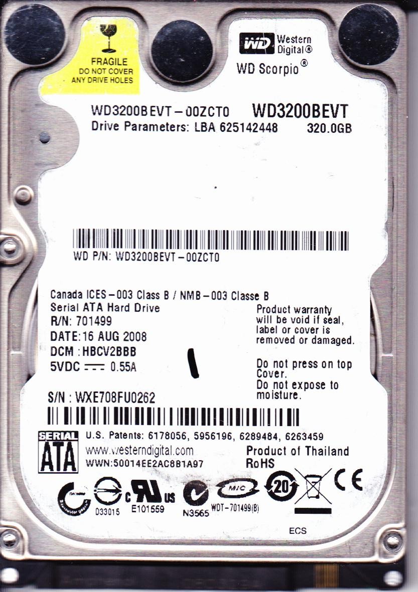 WD3200BEVT-00ZCT0, DCM HBCV2BBB, Western Digital 320GB SATA 2.5 Hard ...
