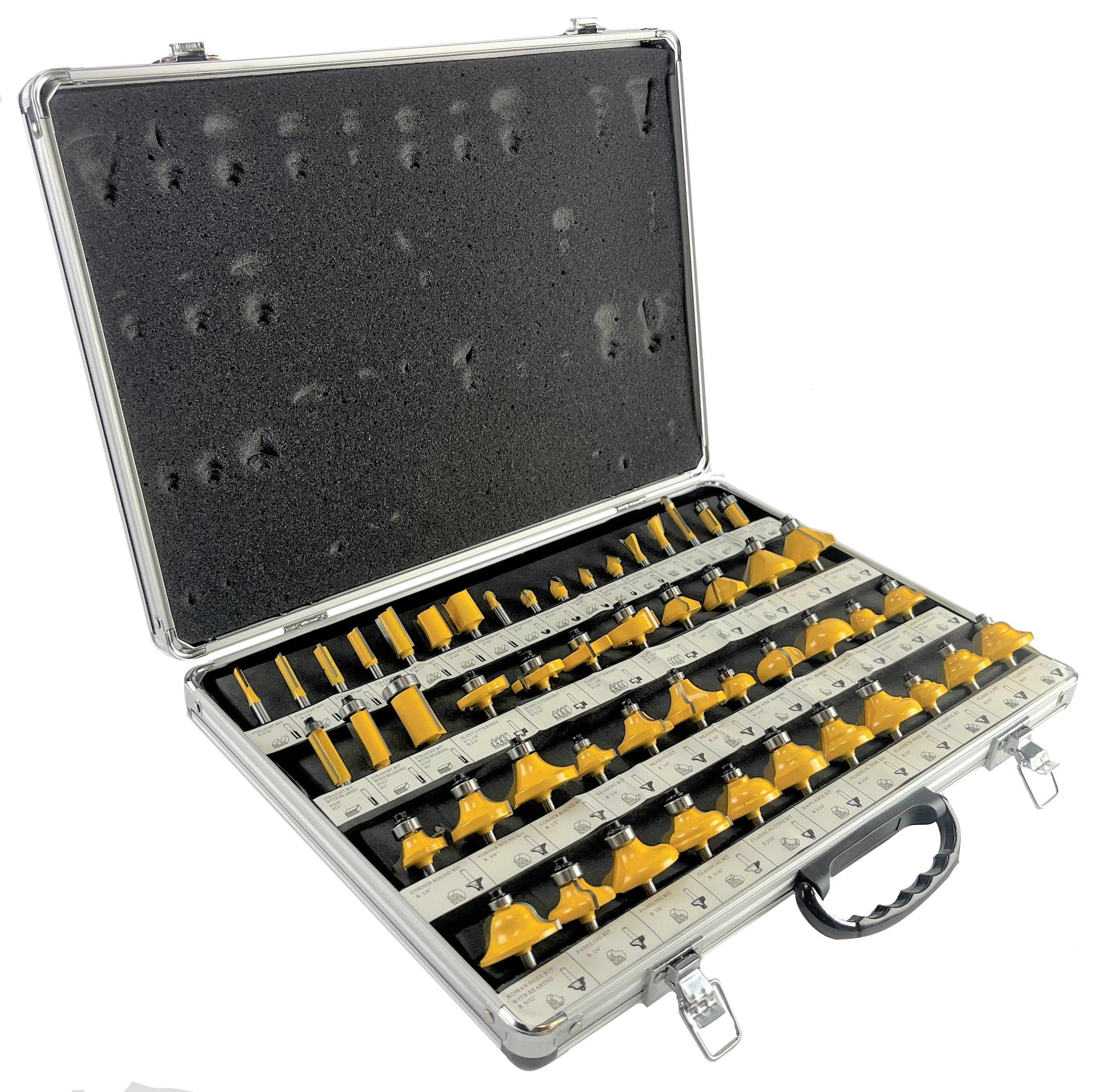 50 Piece Router Bits Set 1/4" Carbide Shank with Aluminum Case ...