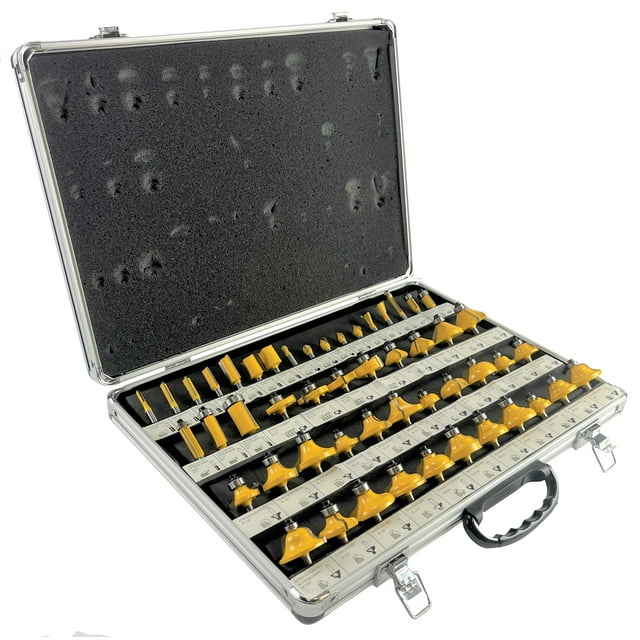 50 Piece Router Bits Set 1/4" Carbide Shank with Aluminum Case ...